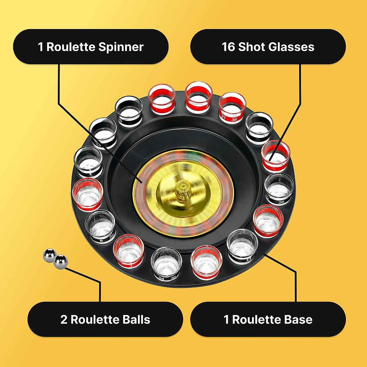 Fairly Odd Novelties Shot Glass Roulette - Ultimate Drinking Game for Adults - 16pcs Red/Black Set for Party, White Elephant, Adult Game Nights - Spin & Sip with Laughter!