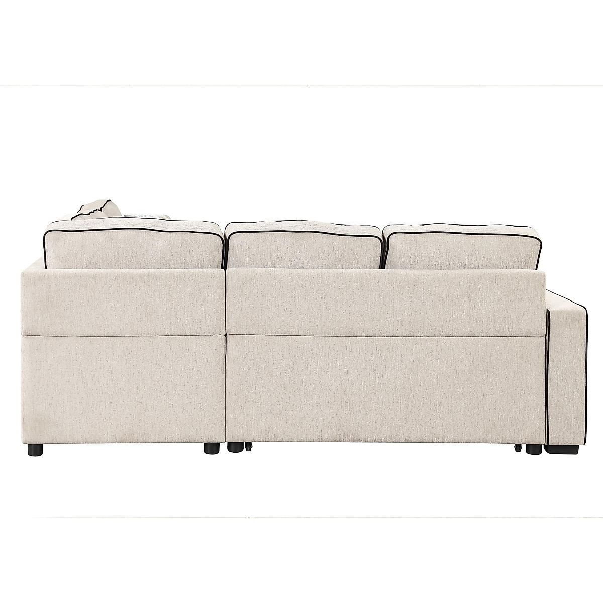 P PURLOVE L-Shaped Pull Out Sleeper Sofa Bed, Modern Convertible Sleeper Sofa with 2 USB Ports, 2 Power Sockets and 3 Pillows, L Shape Linen Sectional Sofa for Living Room, Bedroom, Office, Cream