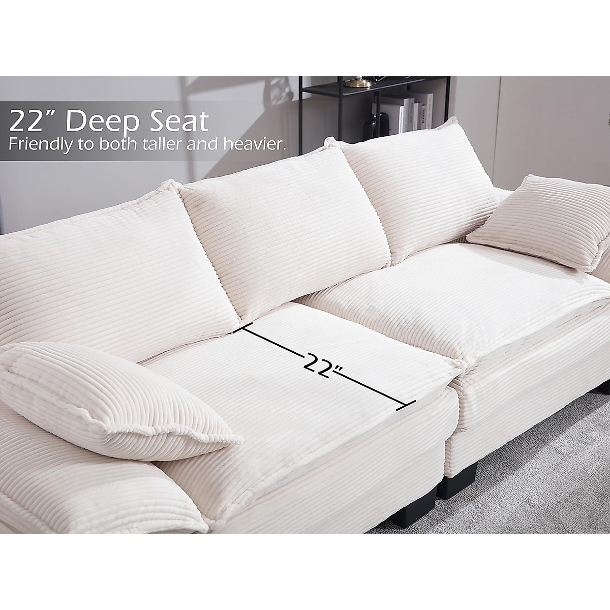 Aeffze Oversized Loveseat Sofa, 90" Modern Loveseat Couch 2 Seater Upholstered Sectional Sofa with Pillows, Deep Seat Comfy Corduroy Sofa Couch for Living Room Bedroom Apartment (Beige)