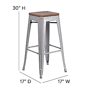 Flash Furniture Lily 4 Pack 30" High Backless Silver Metal Barstool with Square Wood Seat