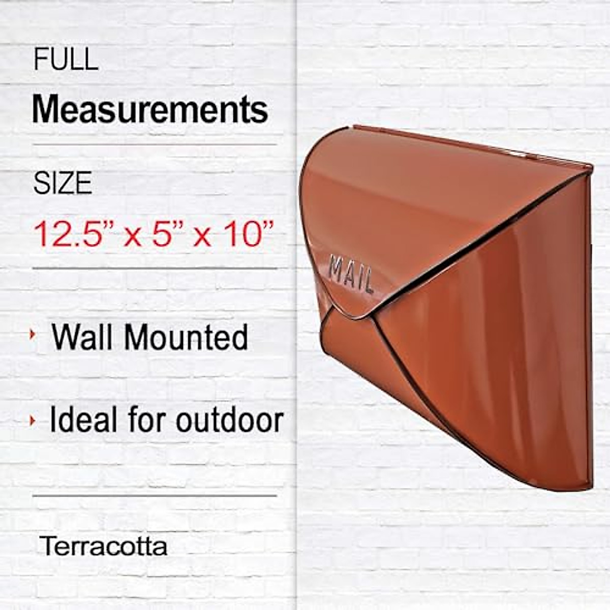 NACH Wall Mount Mailboxes for Outside, 12.5 x 5 x 10 inch Terracotta Wall Mailboxes for Outside, Waterproof Mailboxes for Outside - Envelope Mailbox