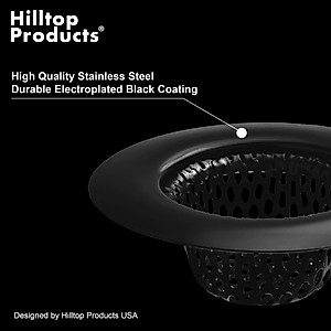 2 Pack - 2.25" Top / 1" Basket- Black Sink Strainer Bathroom Sink, Utility, Slop, Laundry, RV and Lavatory Sink Drain Strainer Hair Catcher. Stainless Steel with Black Electroplated Coating