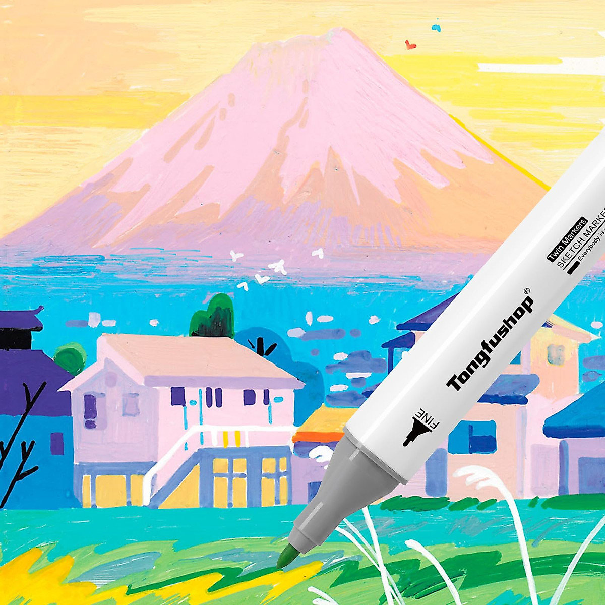 Tongfushop 100 Colors Alcohol Markers, Double Tip Blender Art Drawing Markers Set, Professional Permanent Sketch Pens for Artist Adult Coloring Illustrations with Organizing Case, Pad