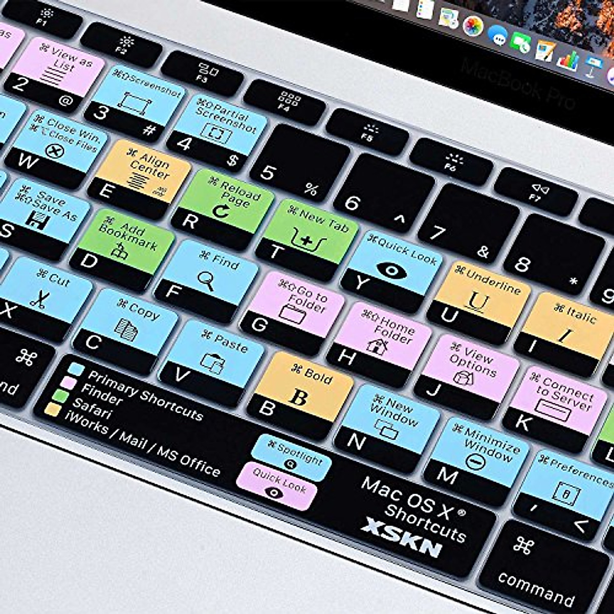 XSKN Shortcut MAC OS X Keyboard Skin Cover for Apple New MacBook Pro 13 (Model A1708, No Touch Bar) & Apple MacBook 12 (Model A1534) (US Layout)