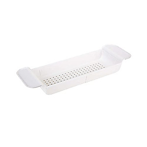 Bath Bliss Expandable Bathtub Caddy | Non-Slip | Over The Tub | 21-27 inch | Tub Tray | Bathroom Storage and Organizer | Shelf | Hold Soaps and Towels | White