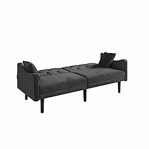 FULife 2-Seat 74.8" Modern Velvet Upholstered Futon Sofa Loveseat Convertible Sleeper Couch Bed Daybed, Folding Recliner with 2 Pillows for Living Room/Apartment/Office/Studio, Gray 72.8”W