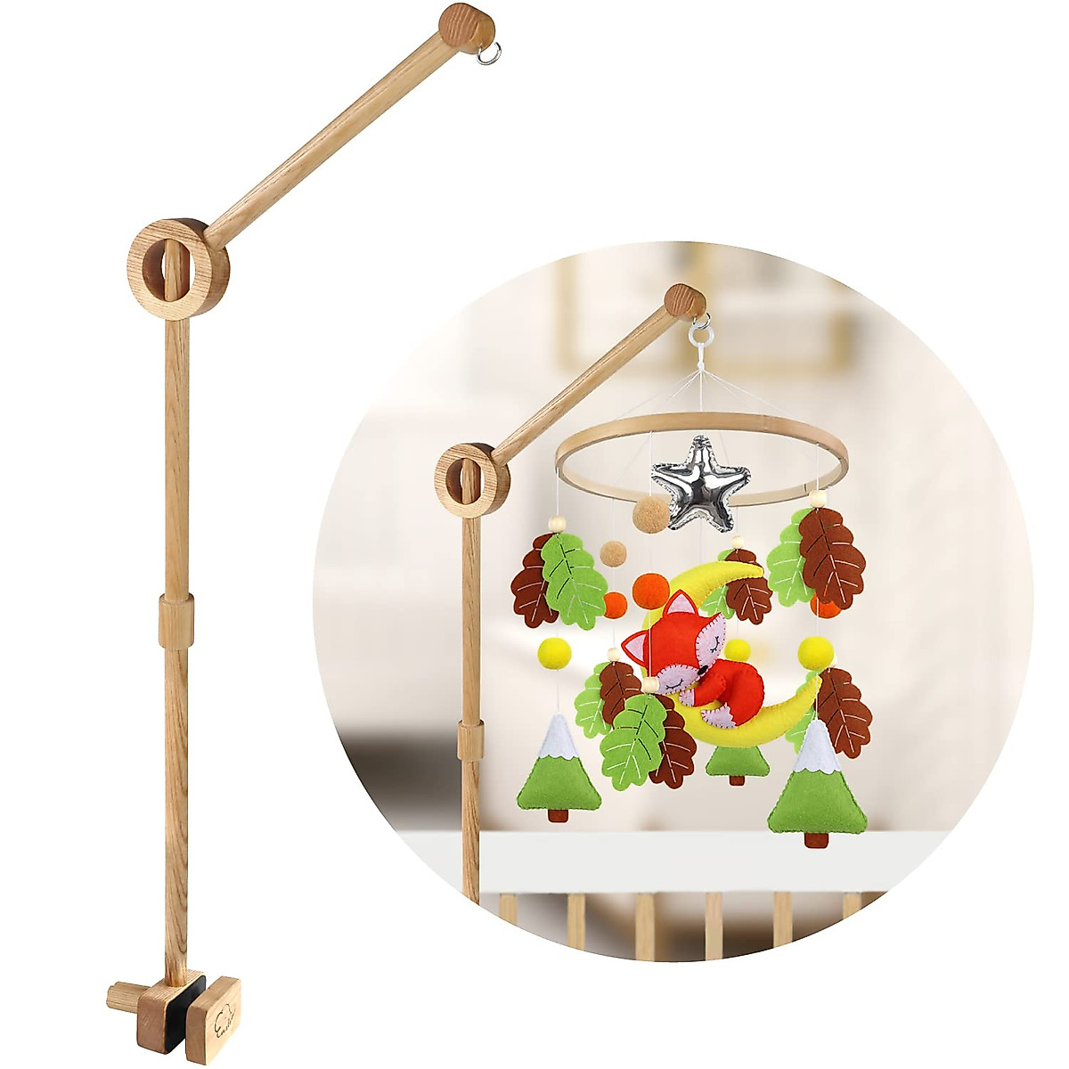 EVERLOVE | Wooden Mobile Arm for Crib - Baby Mobile Holder for Crib - Baby Mobile Hanger for Crib (100% Ash Wood)
