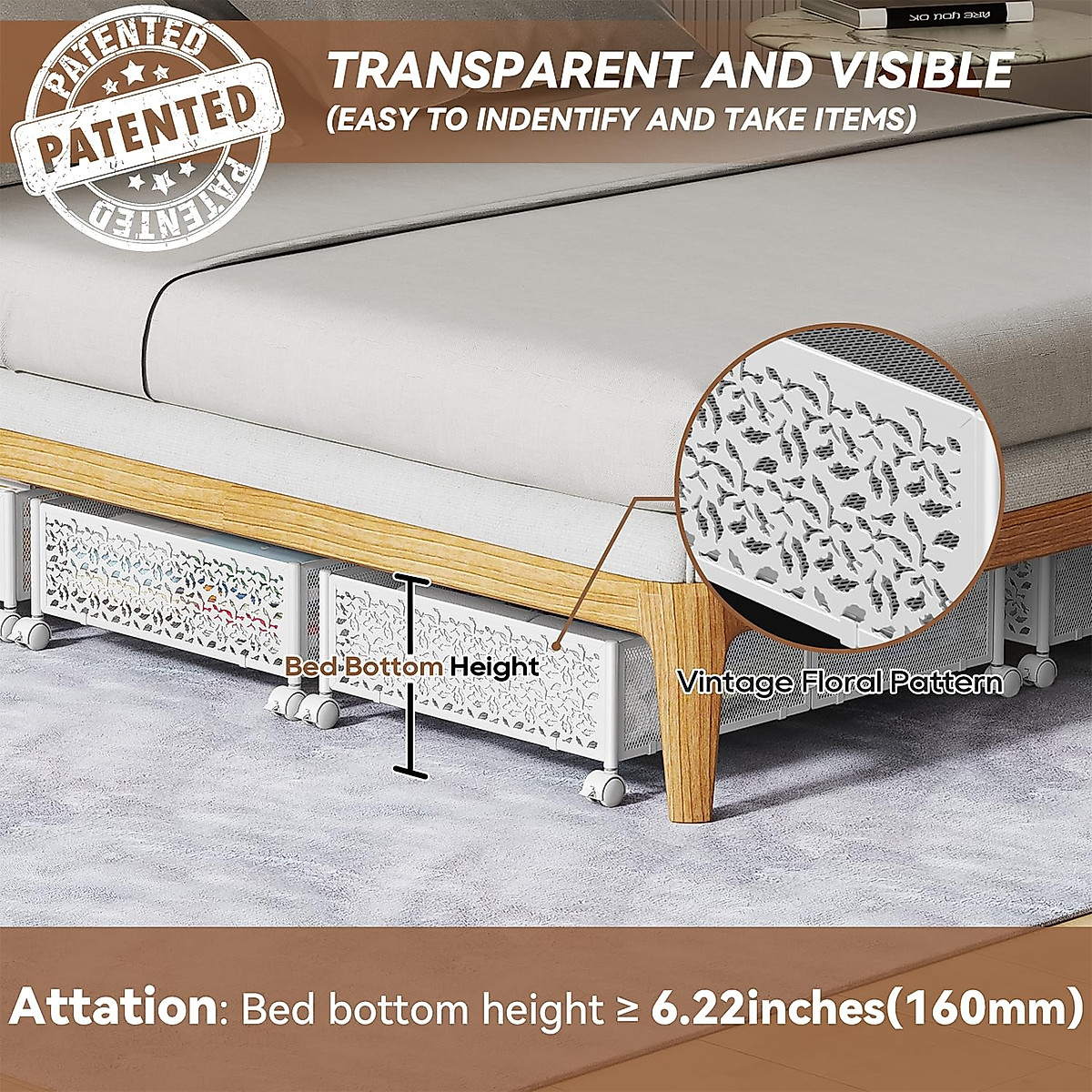 Under Bed Storage, Under the Bed Storage Containers with Wheels, Under Bed Shoe Storage Organizer Drawer for Bedroom Clothes Shoes Blankets -2Pack