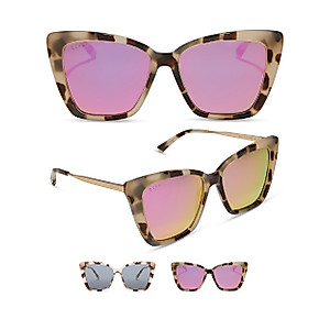 DIFF Becky II Designer Cat Eye Sunglasses for Women UV400 Protection, Cream Tortoise + Pink Mirror