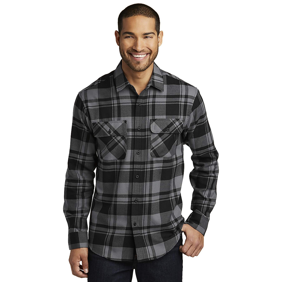 Port Authority Plaid Flannel Shirt Grey/Black