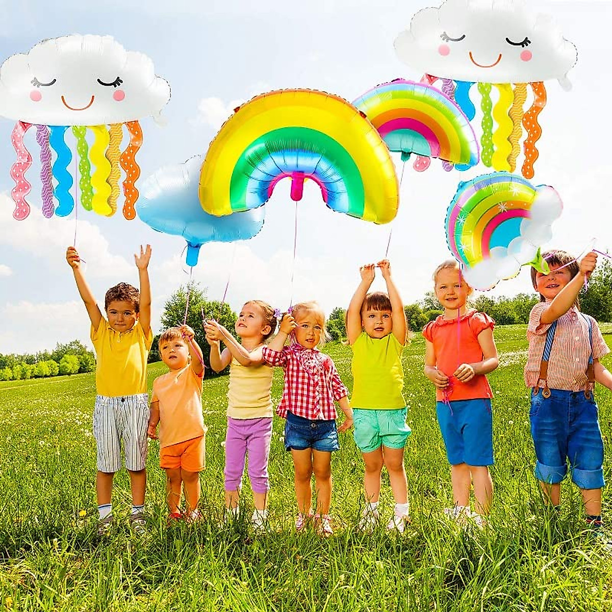 7 Pcs Rainbow Balloons Cloud Balloons Rainbow Foil Balloons Cloud Foil Mylar Balloons Rainbow Cloud Balloons Birthday Foil Balloon Smiling Face Tassel Balloons Photo Prop Party Decoration