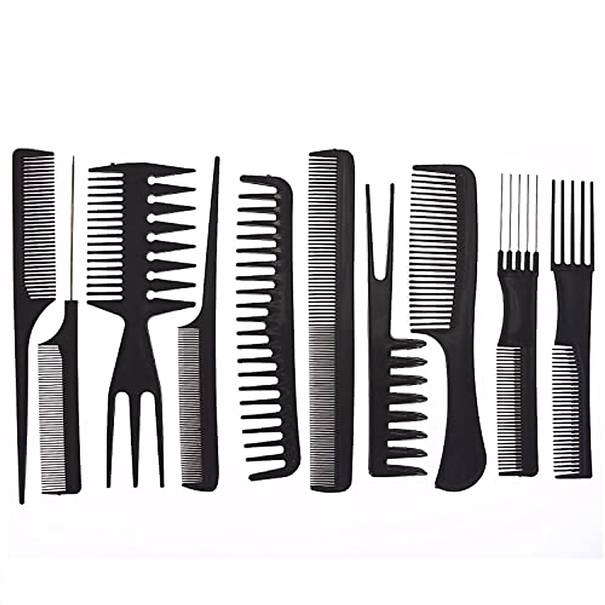 Hair Care Comb Anti Static Coarse Fine Toothed Tail Teasing Waves Pick Combs Set of 10,Black