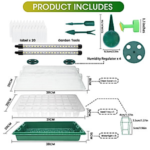 MQUPIN Seed Starter Tray with Grow Light 4 LED, 2 Pack/80 Cells Adjustable Brightness Seed Starter Kit,Seedling Starter Kit with Dome and Base for Greenhouse Seeds Growing Starting(Green)