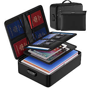 ENGPOW File Organizer Bags,Fireproof Document Bag with Money Bag,Home Office Travel Safe Bag with Lock,Multi-Layer Portable Filing Storage for Important File Passport Certificates Legal Documents