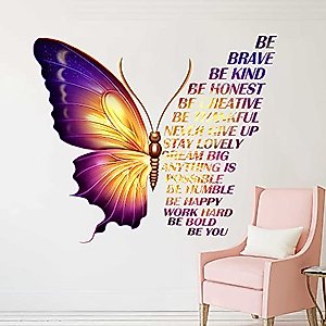 Large Colorful Inspirational Wall Decals Quotes Vinyl Butterfly Wall Art Stickers Motivational Phrase Positive Saying Wall Decals for Kids Girls Classroom Playroom Woman Bedroom Living Room Wall Decor