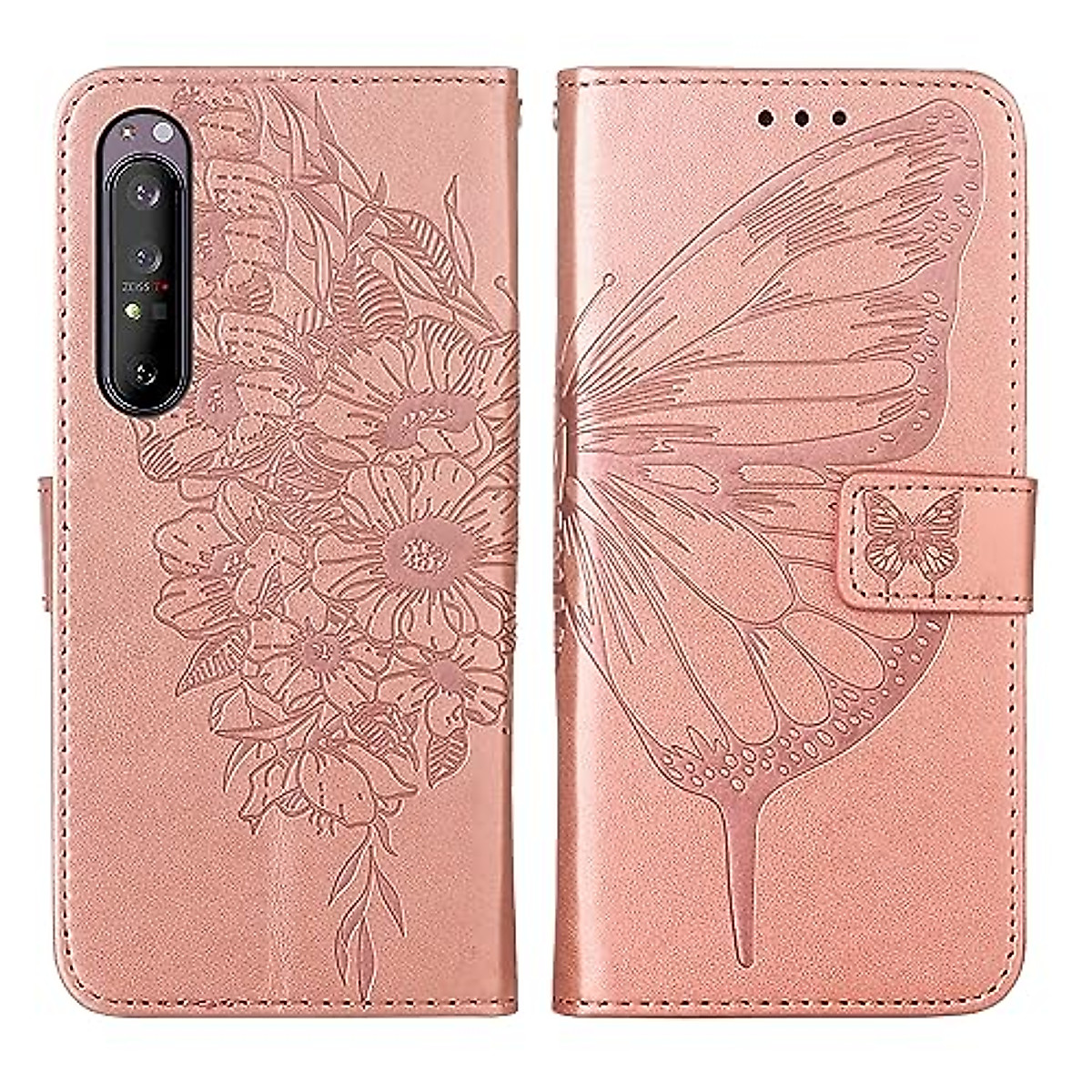Galafu Case for Sony Xperia 1 III, Magnetic PU Leather Cover with Card Slot and Kickstand, Shockproof Flip Wallet Case with TPU Inner Shell for Sony Xperia 1 III, Rose Gold