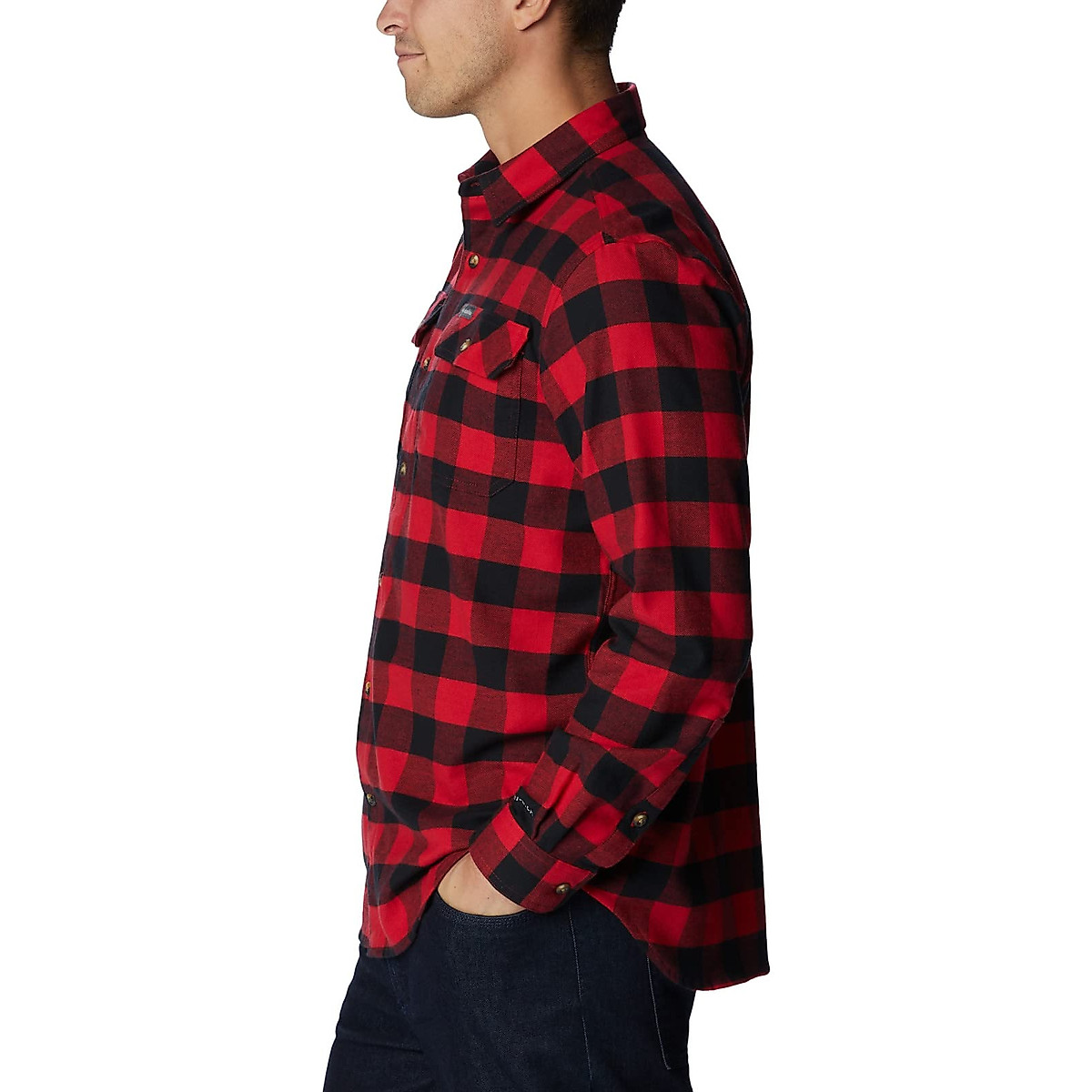 Columbia mens Flare Gun Stretch Flannel, Mountain Red Twill Buffalo Check, Large