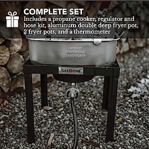 Gas One Double Fryer with 2 Baskets Propane Burners for Outdoor Cooking – Heavy Duty 18Qt Aluminum Pot Outdoor Deep Fryer with Cast Iron Burner – Propane Deep Fryer with Thermometer