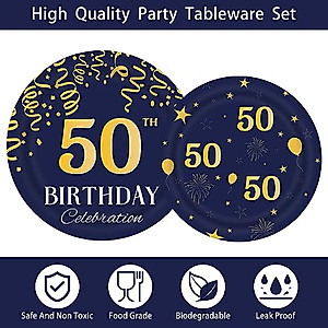 PARTY BERRY 120 Pcs 50th Birthday Decorations Party Supplies Dinner, Dessert Plates, Cups, Napkins, Forks Birthday Party Decorations Disposable 50th Birthday Decorations Men/Women Serves 24 Guests