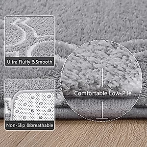 Amearea Fluffy Indoor Trellis Rug, Soft Shag Home Rugs for Bedroom, Shaggy Modern Area Rug for Living Room Kids Room Nursery, Easy Clean, Geometry Home Decor Low Pile Carpet, Light Grey 4x6 Feet