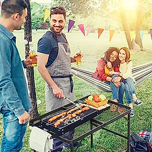 VINGLI Outdoor Grill Table, Picnic Folding Camping Table, 3 ft Portable Card Table Adjustable Height, Lightweight Aluminum Grill Tables for Outside, Beach, Garden, Patio, Party, Indoor, Black