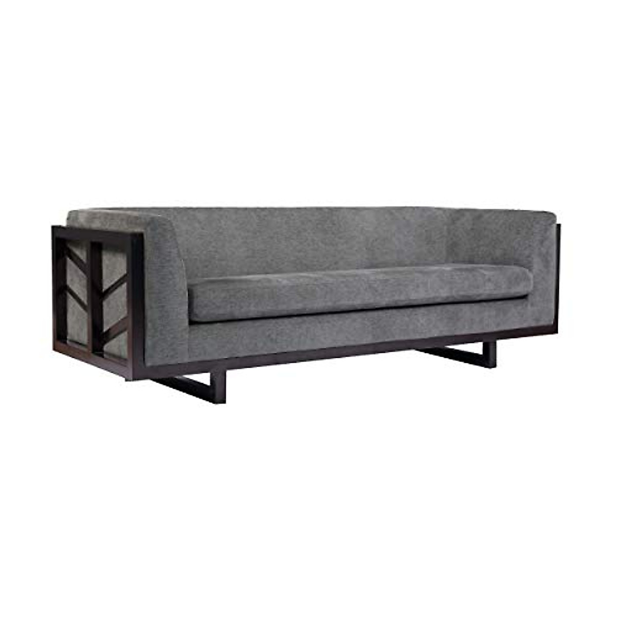 Iconic Home Arianna Sofa Linen-Textured Upholstery Espresso Finished Lattice Wood Frame, Modern Transitional, Grey
