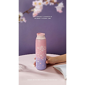 WYGOAKG 470ml Sakura Portable Thermos Travel Coffee Mug Insulated Cup 304 Stainless Steel Vacuum Flask Water Bottles for Girls