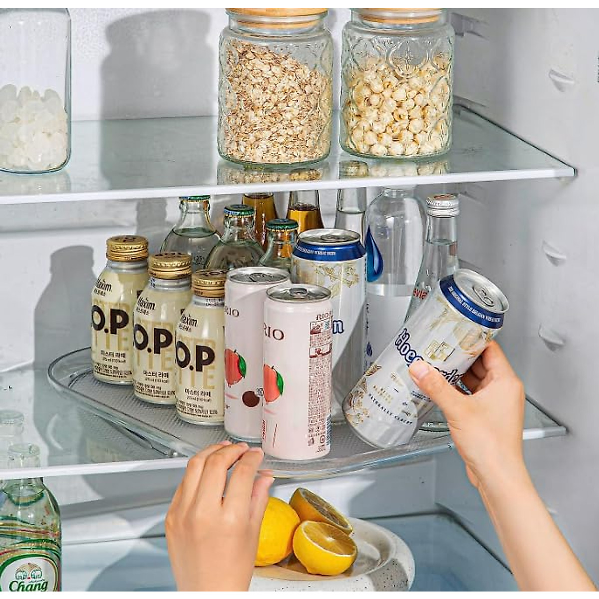 Square Lazy Susan Organizer for Refrigerator,Clear Rotating Lazy Susan Spice Organizer for Cabinet,Dining Table,Pantry,Countertop,Fridge,Kitchen (1pcs)