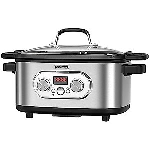 Anfilank 8-in-1 Multi-Cooker, Programmable 6.8 Quart Slow Cooker, Presets to Sous Vide, Bake, Sauté, Cook Rice & More; with Sous Vide Rack, Steam Rack, Slotted Spoon and Glass Lid, Adjustable Temp&Time for Slow Cook with LED Display.