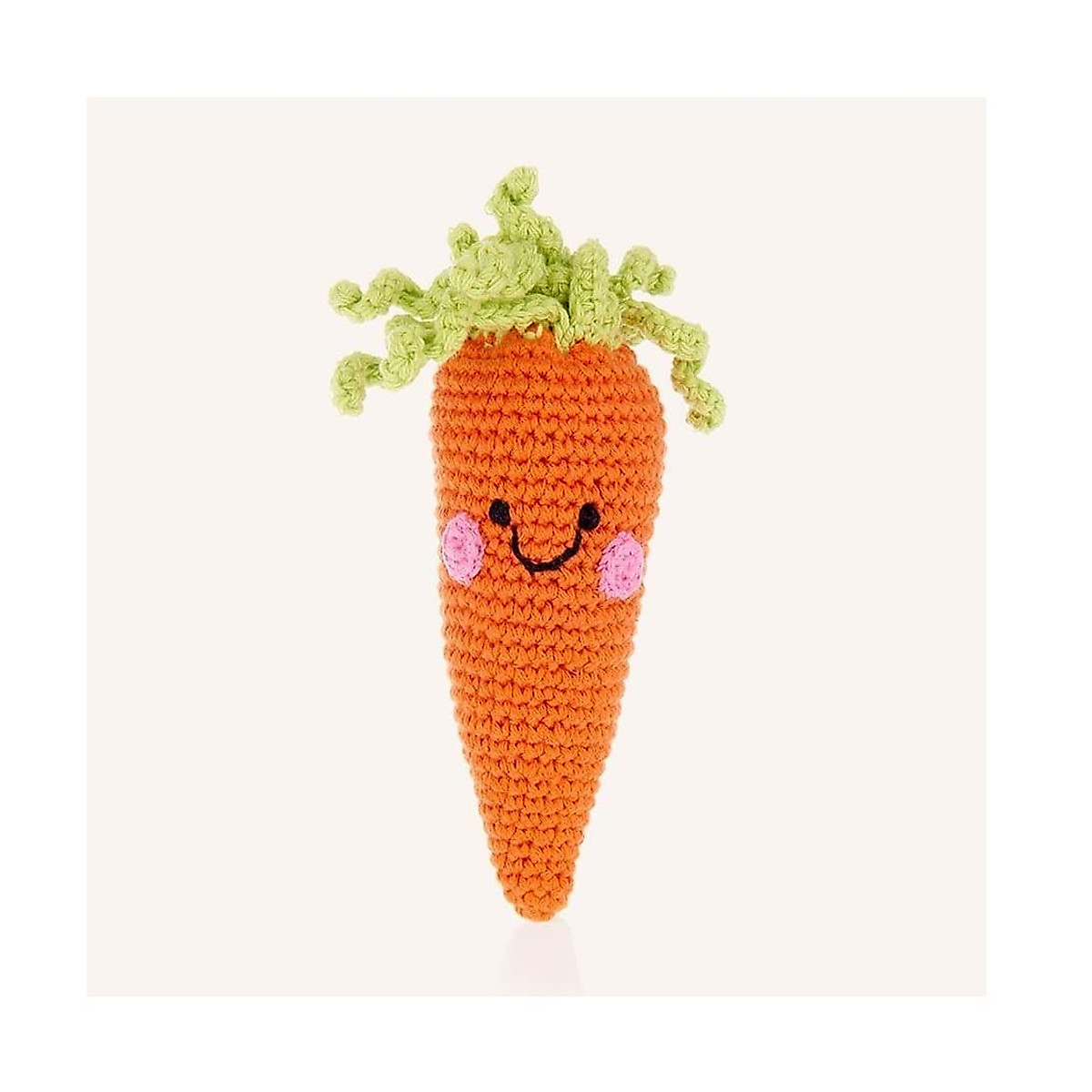 Pebble Handmade Crochet Cotton Carrot Rattle, Fair Trade, 5.5-inches, Machine Washable, Orange