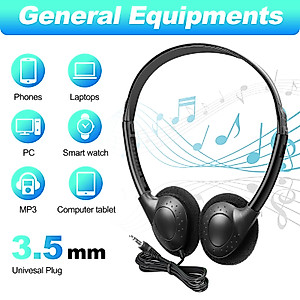 Hoteam 100 Pack Headphones for Classroom Bulk Students Adjustable Headphones Wired Pack Black Over The Head Earphones with 3.5 mm Plug for School Library Museums Teen Boys Girls Adults(Black)