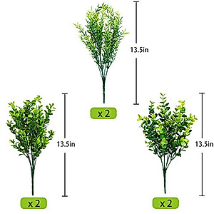 6 Bundles Artificial Greenery Stems Mixed Fake Plants Eucalyptus Rosemary Magnolia Stems Faux Plastic Artificial Plants for Outdoor Indoor Garden Home Window Box Decor