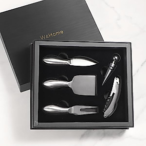 Cheese Gifts Wine Gifts，Cheese Knife Set with Cutting Board and Wine Tools，Cheese Knives for Charcuterie Board Accesories,Cheese&Wine Tools Set（Gift-Ready Box）