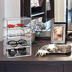 Nicunom 2 Pack Sunglasses Organizer Acrylic, Clear Eyeglasses Case with 4 Drawers, Eyewear Storage Display Case, Stackable Eyeglasses Holder for Women & Men Eyewear