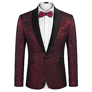 COOFANDY Mens Floral Tuxedo Jacket Embroidered Blazer Shawl Lapel Dress Suit Slim Fit for Christmas Prom Wedding Homecoming Party