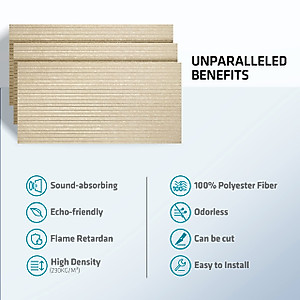 UMIACOUSTICS 6 Packs Acoustic Panel,48 x 24 x 0.4 Inches Sound Absorbing Flame Retardant Panel,Decorative Noise Canceling Wall Panels Equidistant Slot for Room,Home Theater,Studio (Light Tan)