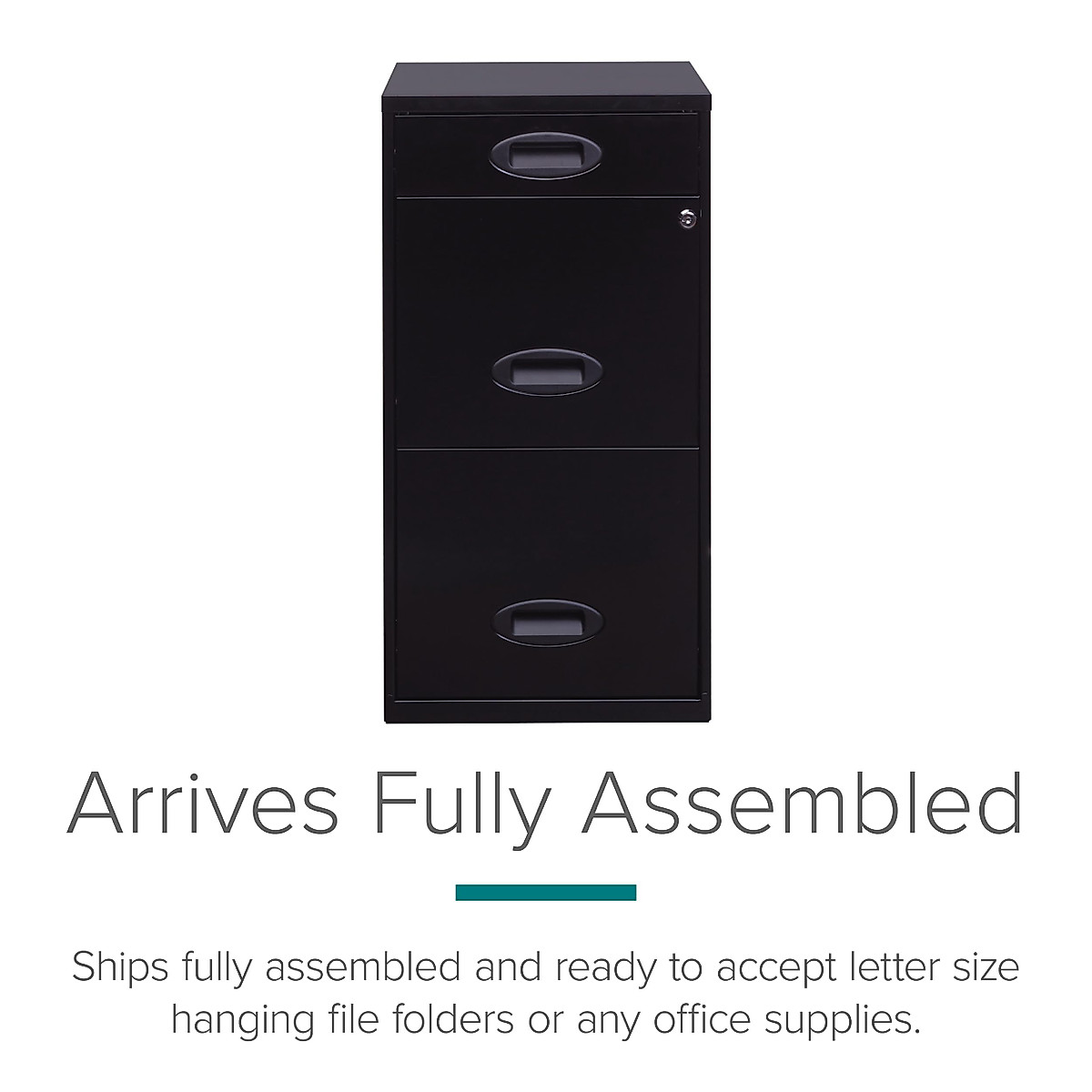 Office Dimensions 18" Deep 3 Drawer Metal Organizer File Cabinet with Oval Handles, Black