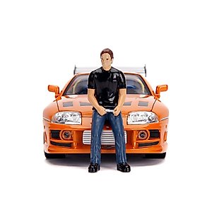 Fast & Furious 1:18 Toyota Supra Die-cast Car & 3" Brian Figure, Toys for Kids and Adults,Orange