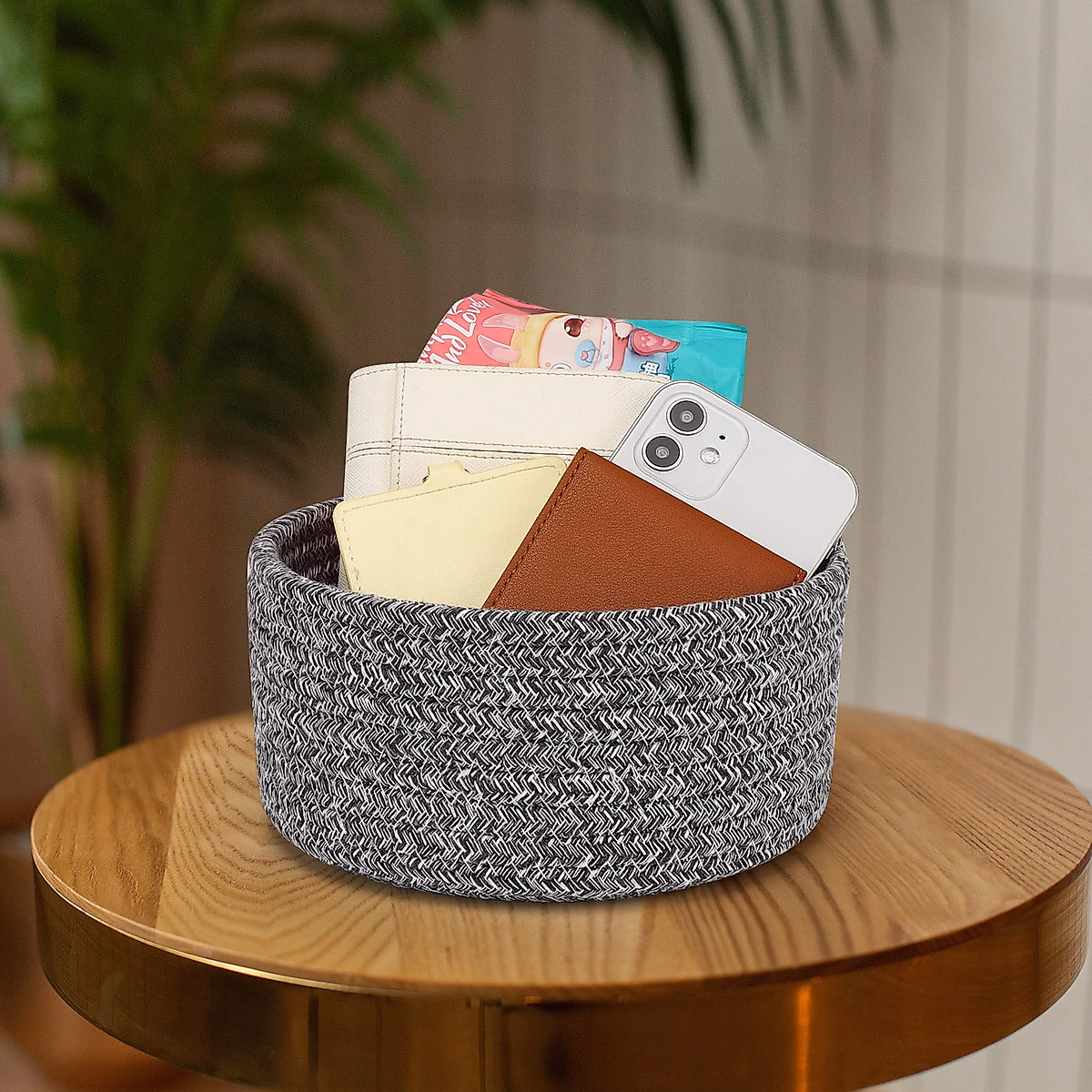 ABenkle 2 Pack Small Baskets, Cotton Rope Woven Basket, Cute Mini Tiny Storage Baskets, Decorative Boho Basket for Nursery Living Room Bedroom Shelf, Empty Gift Basket - Mixed Grey