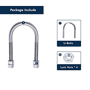 U-Turn - 2 inch Pipe Size U-Bolt with Nuts, 304 Stainless Steel (2-7/16 inch ID) (2 Pieces)