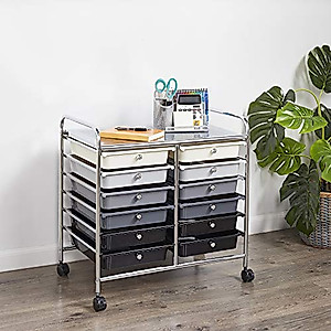 ECR4Kids 12-Drawer Mobile Organizer, Storage Cart, Grey Ombre
