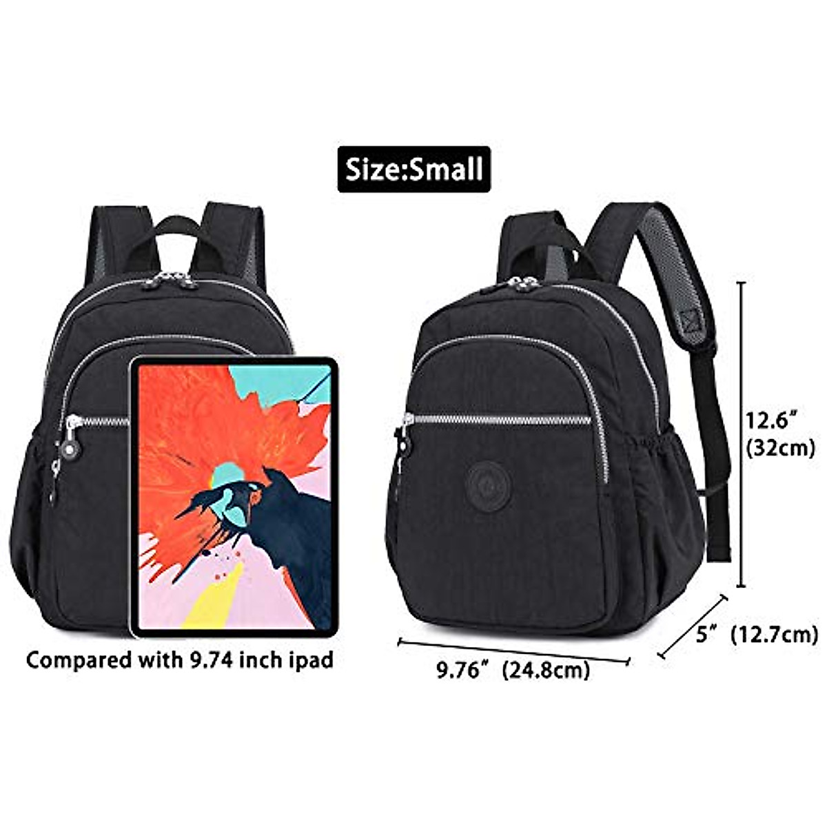 Small Nylon Backpack Mini Casual Lightweight Daypack Backpacks for Women and Girls (Black)