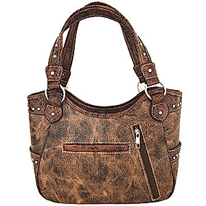 Western Style Rhinestone Cross Totes Purse Concealed Carry Handbags Women Country Shoulder Bag Wallet Set (Brown Set)