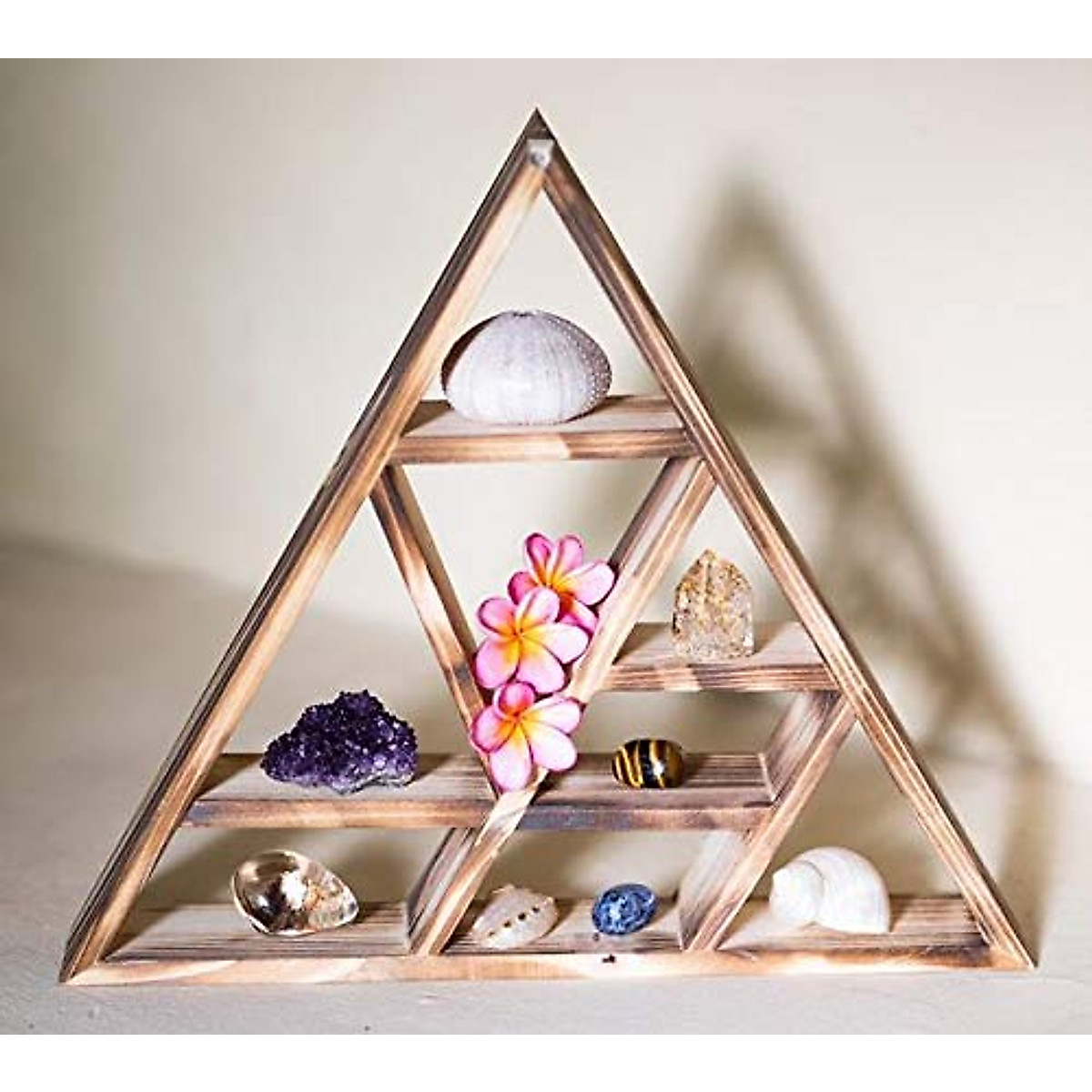 Triangle Crystals and Healing Stones Display Floating Shelf, Large 17" Rustic Wood Wall Shelf or Tabletop Home Decor for Bedroom, Bathroom, Living Room, Office, Meditation, Altar, Storage Shelf