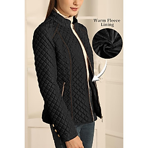 Bellivera Women's Stand Collar Lightweight Quilted Puffer Jacket Padded Zip Coat for Spring and Winter 087 black S