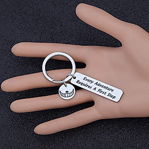 bobauna Every Adventure Requires A First Step Cat Quote Owl Keychain Inspirational Gift (adventure requires keychian)