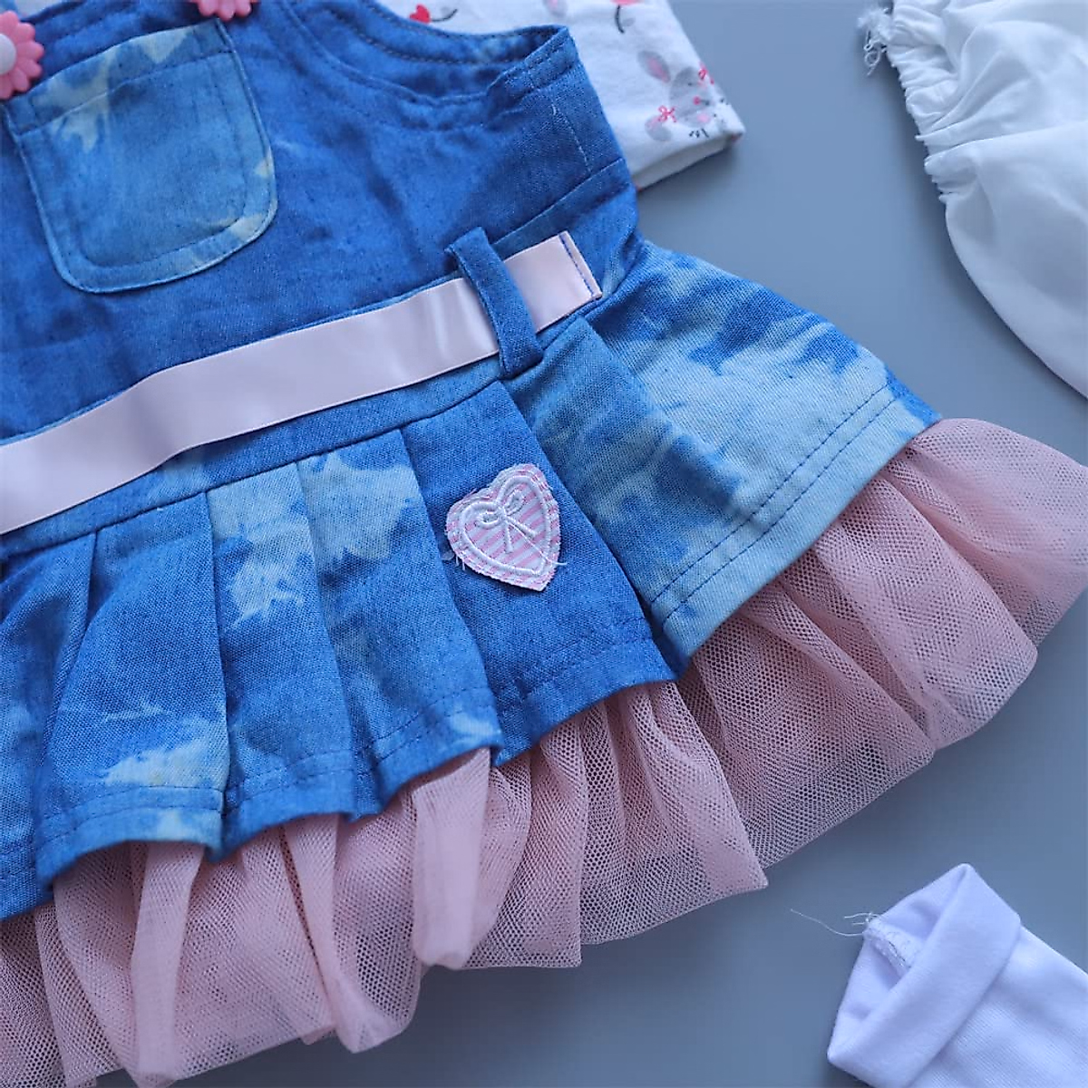 Reborn Baby Doll Clothes for 17-22 Inch Newborn Baby Doll Girl, Baby Doll Clothes Outfit Accessories fit 17-22 Inch Reborn Baby Doll Girl【Denim Skirt 5pcs Set 】