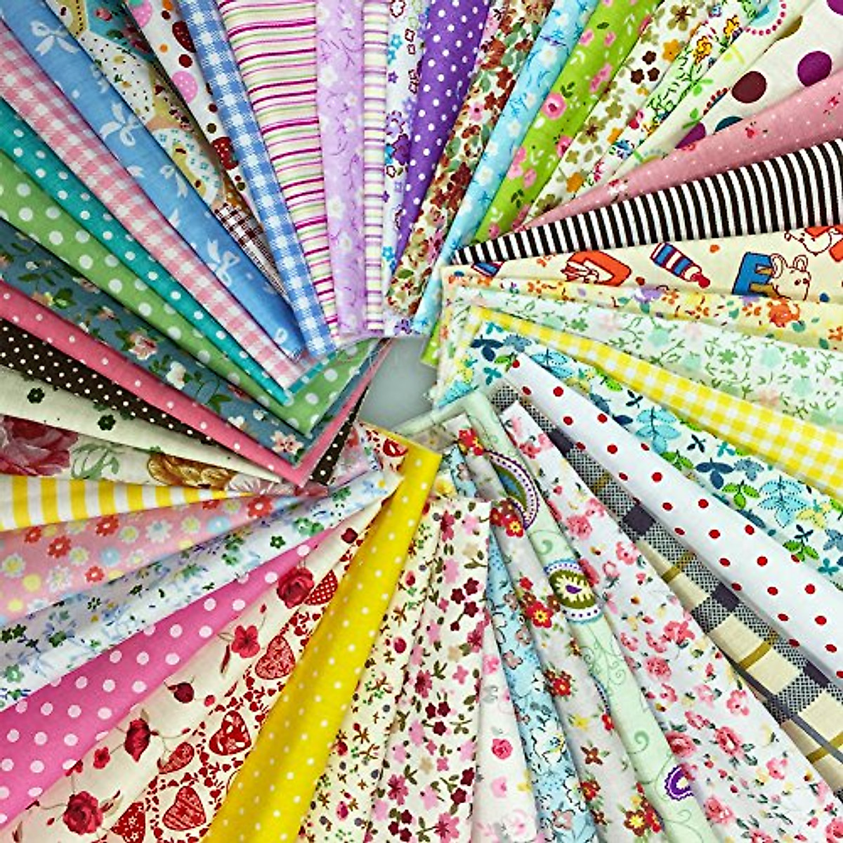 flic-flac 200pcs 4 x 4 inches (10cmx10cm) Cotton Craft Fabric Bundle Squares Patchwork Lint DIY Sewing Scrapbooking Quilting Dot Pattern Artcraft