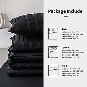 WARMDERN Black Comforter Set Queen Size Soft Bedding Sets Boho Striped Pattern Comforter Set Lightweight Comforter for All Season Down Alternative Comforter Bed in A Bag 7 Piece(Queen, Black)