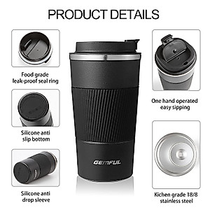 GEMFUL 17oz Travel Coffee Mug To Go Cup with Lid Stainless Steel Insulated Reusable Tumbler Leak Proof Coffee Lovers Gifts for Hot Cold Drinks Women Men Office Car Blue